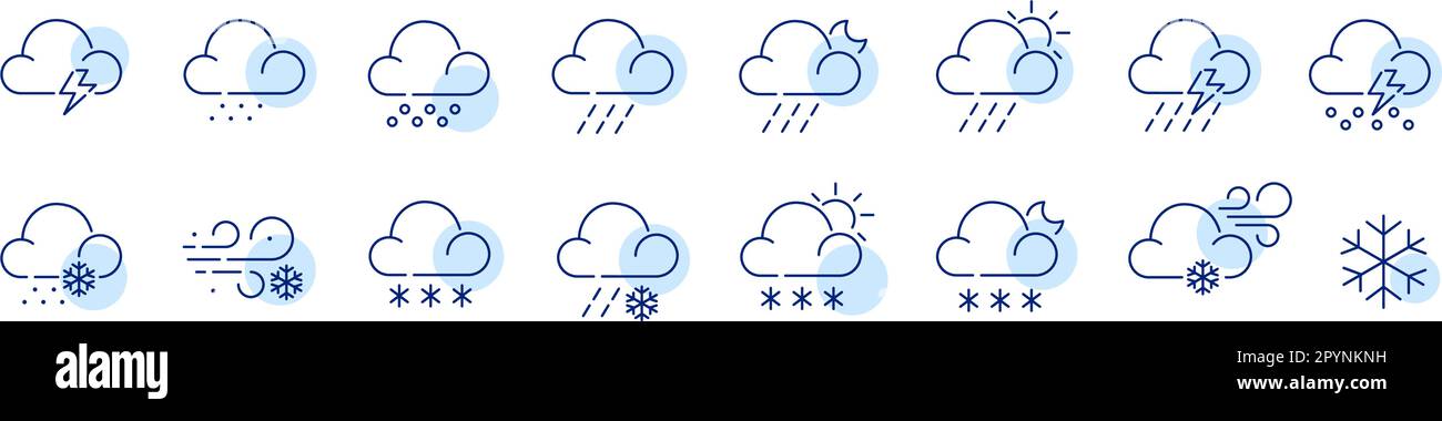 Precipitation weather forecast icons. Storm, snow, rain, drizzle and ...