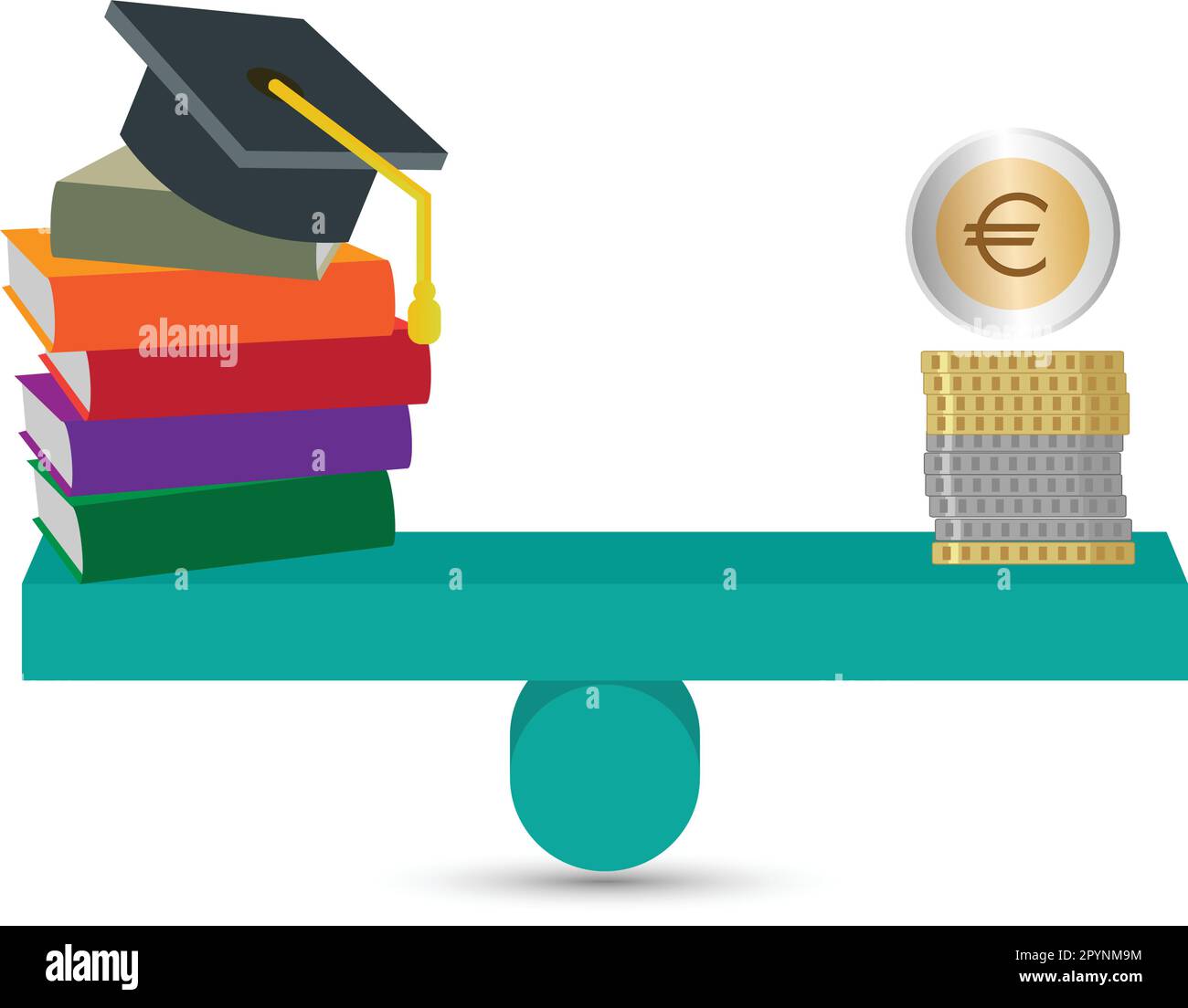 Graduation cap, books and money on a balanced see saw Stock Vector ...