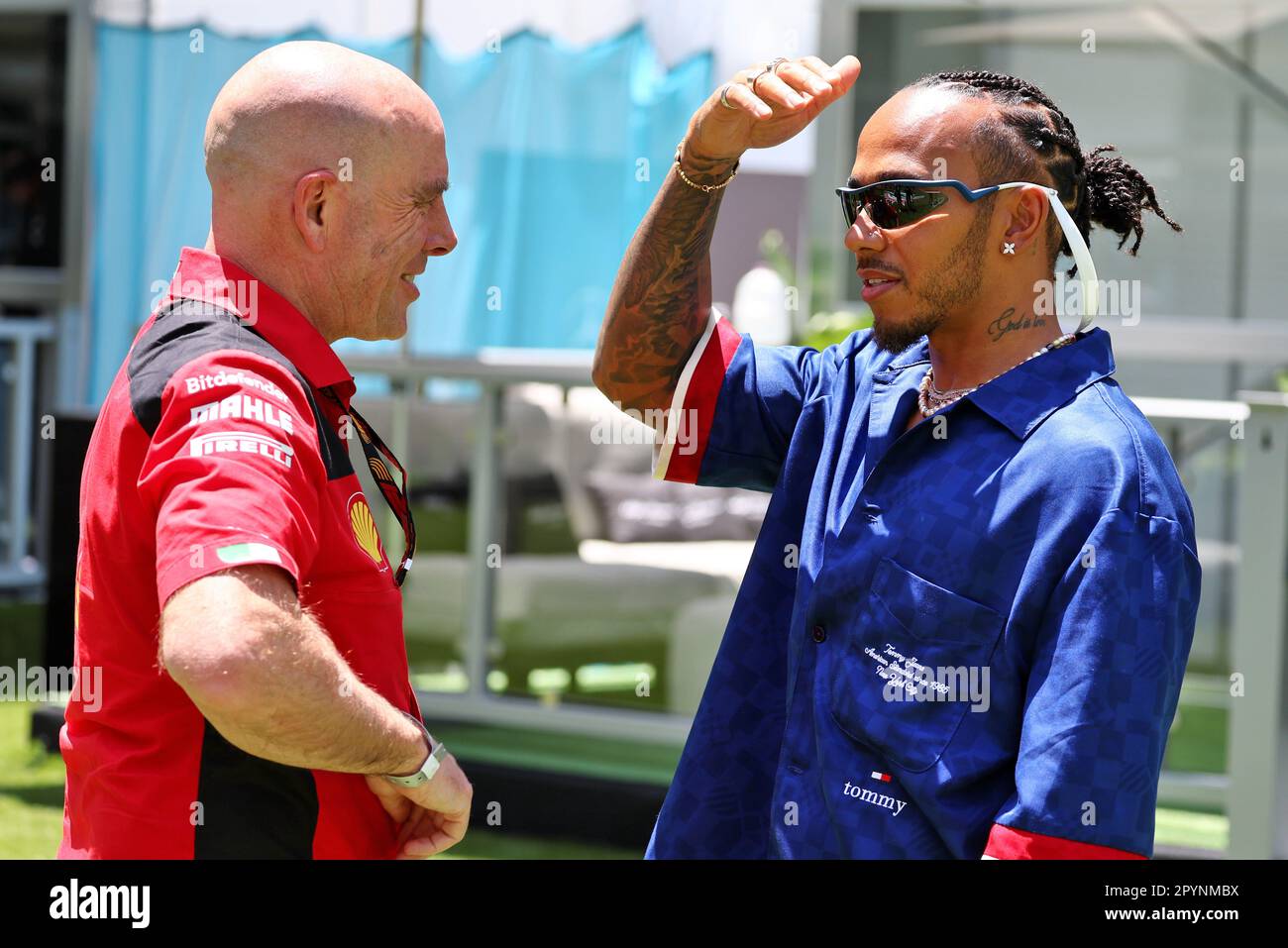 Miami, USA. 04th May, 2023. (L to R): Jock Clear (GBR) Ferrari Senior Performance Engineer with ...