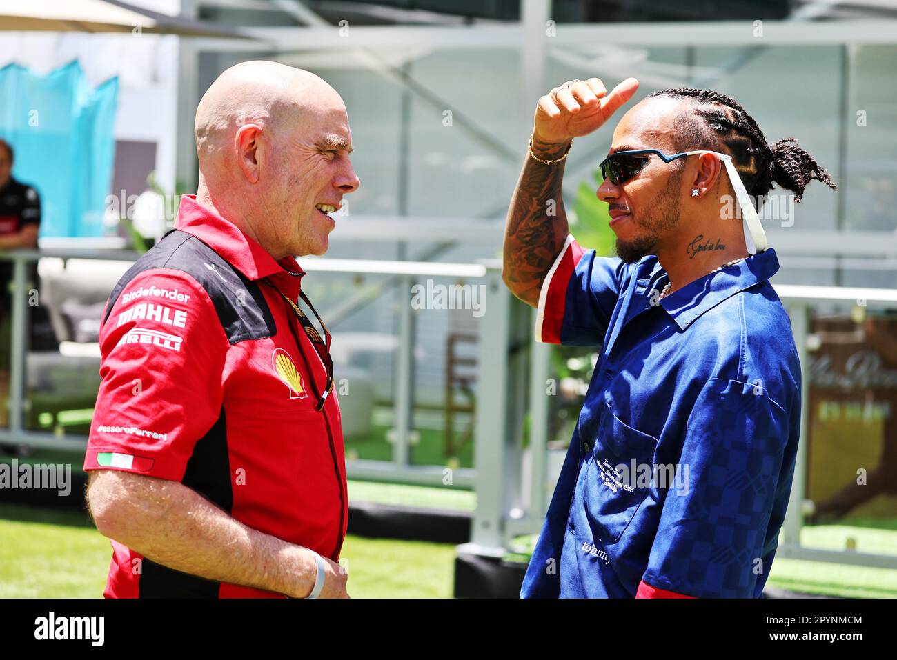 Miami, USA. 04th May, 2023. (L to R): Jock Clear (GBR) Ferrari Senior Performance Engineer with ...