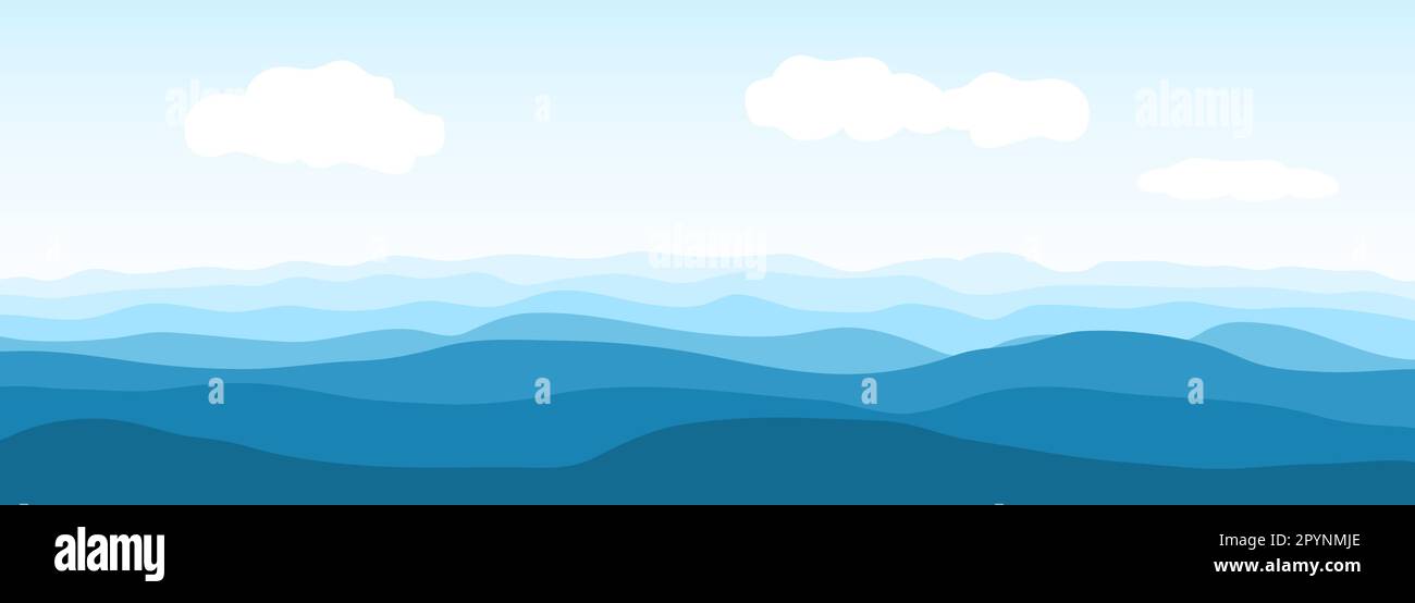 Blue ocean or sea waves. Realistic vector ocean waves and sky with ...