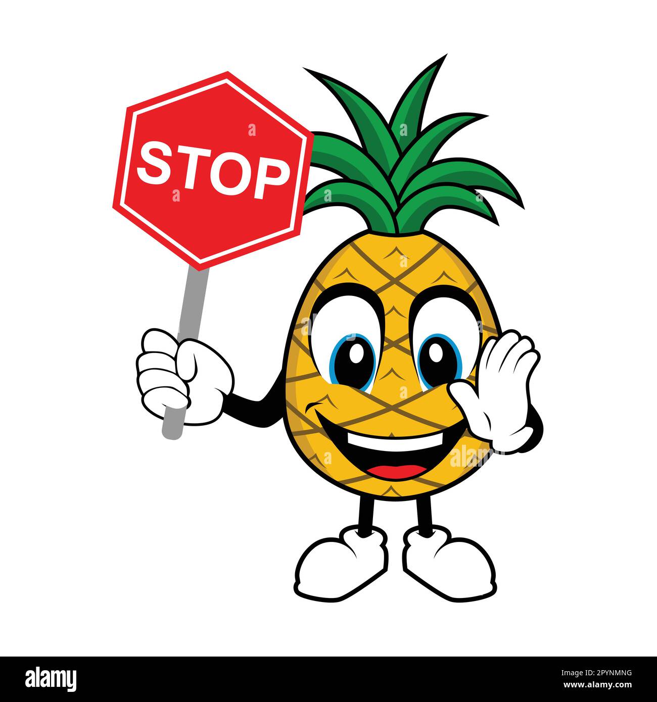 Pineapple Fruit Mascot Cartoon holding up a Stop sign Stock Vector ...