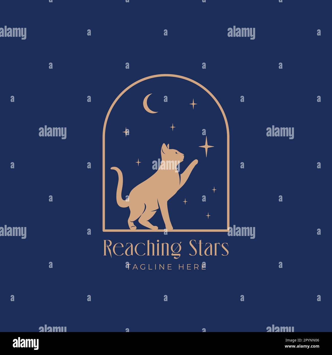 Cat reaching for the star abstract vector logo template. Cat silhouette ...