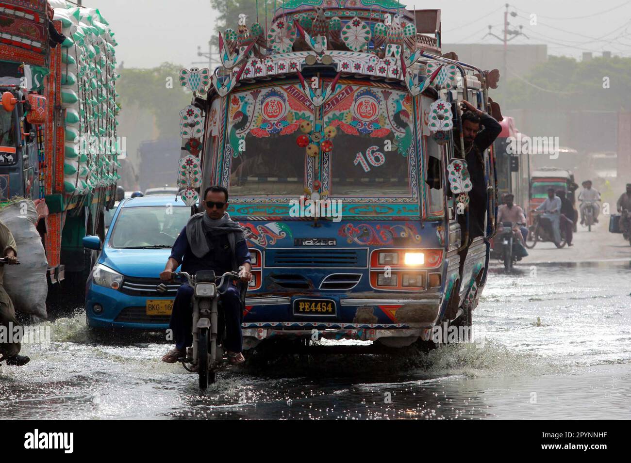 Hyderabad, Pakistan, May 4, 2023. Inundated road by overflowing ...