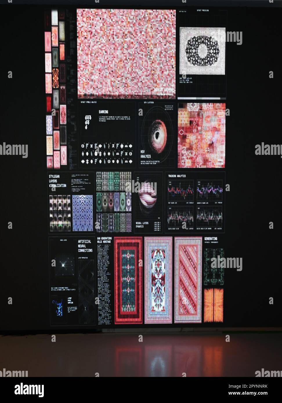 AI artist Orkhan with his digital AI carpet works at HOFA 's new AI and ...