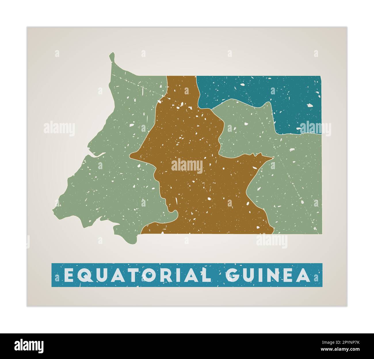 Equatorial Guinea Map Country Poster With Regions Old Grunge Texture