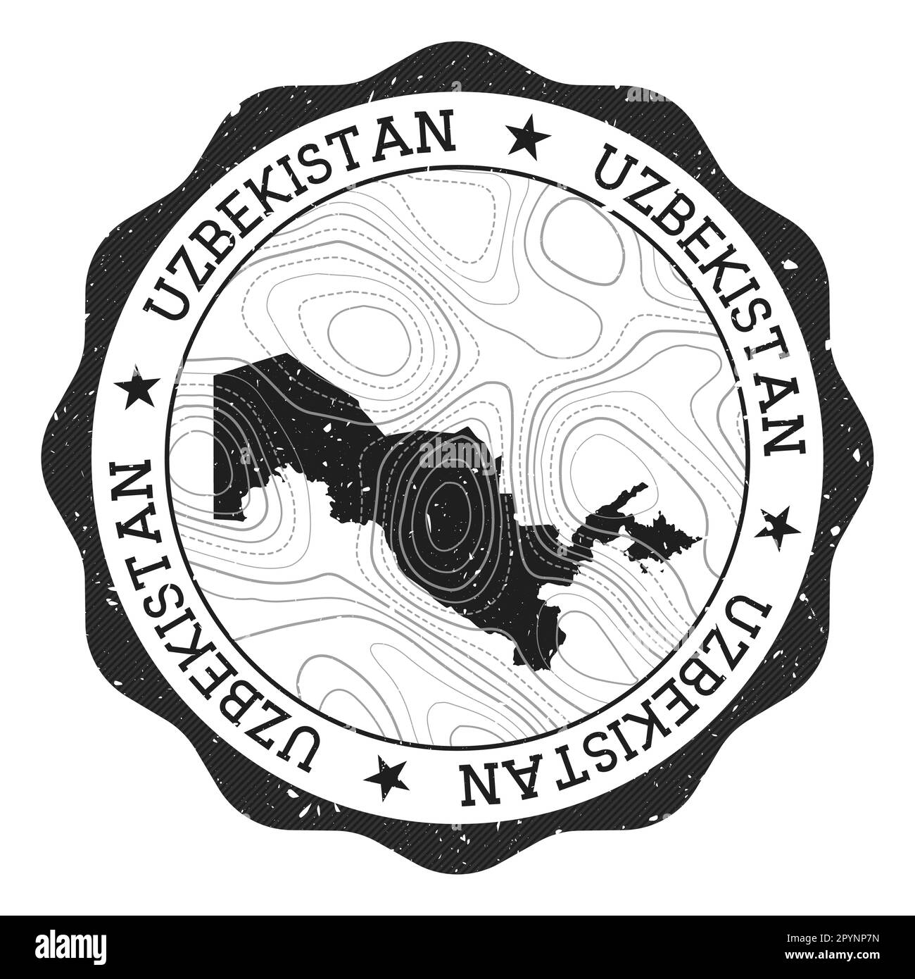 Uzbekistan Outdoor Stamp Round Sticker With Map Of Country With Topographic Isolines Vector