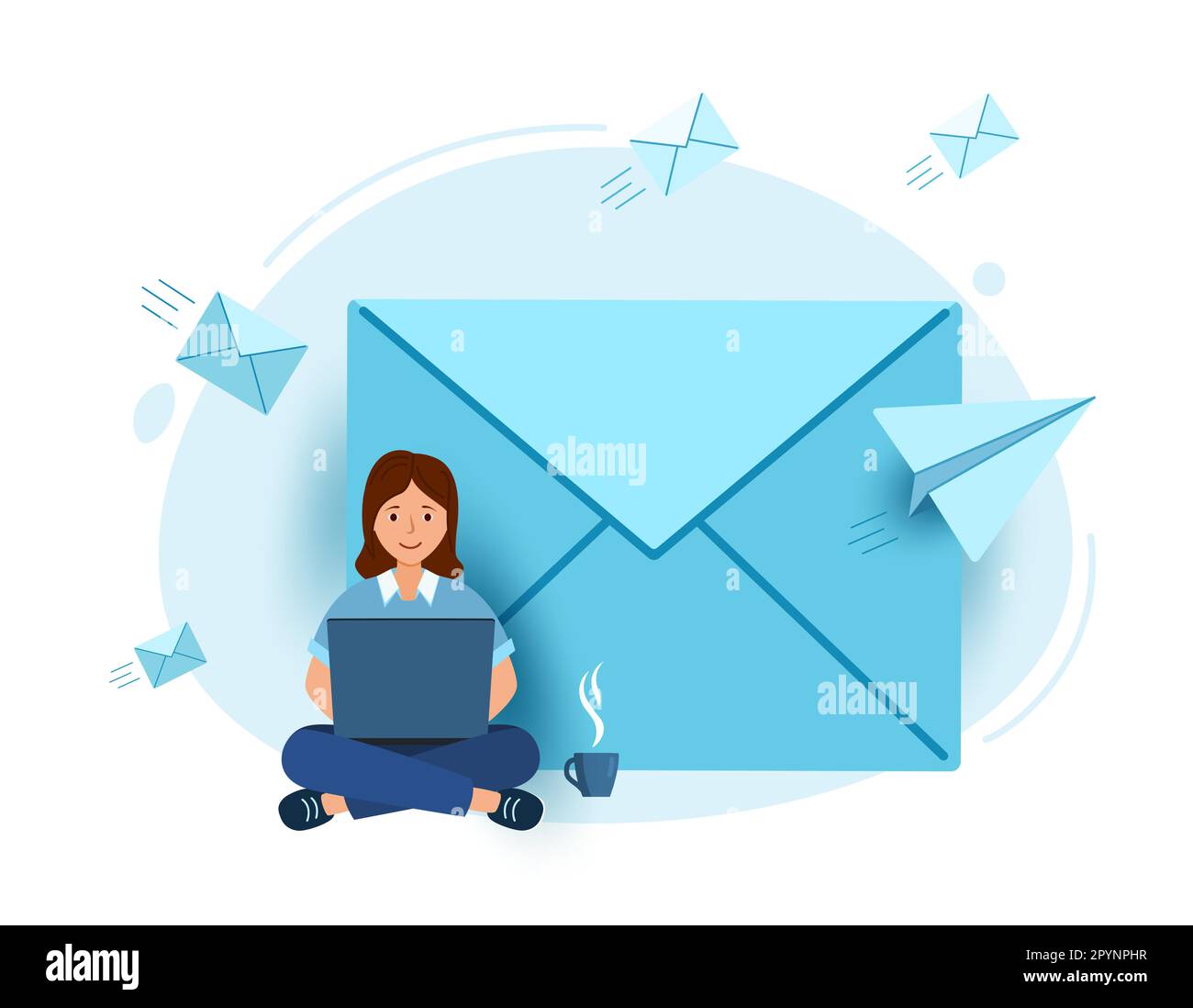 concept An email. the letter is in an envelope. Girl writes an email ...