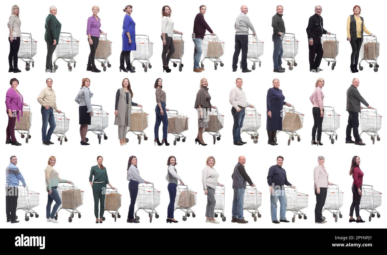 group of people with cart isolated on white Stock Photo - Alamy