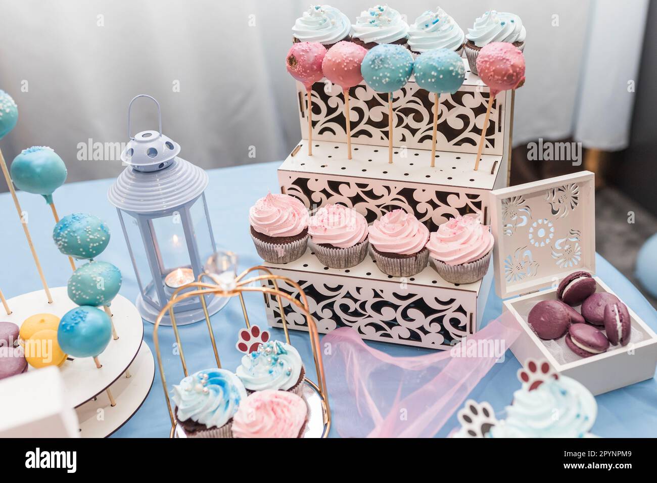 A delightful array of cupcakes arranged in a visually appealing display ...