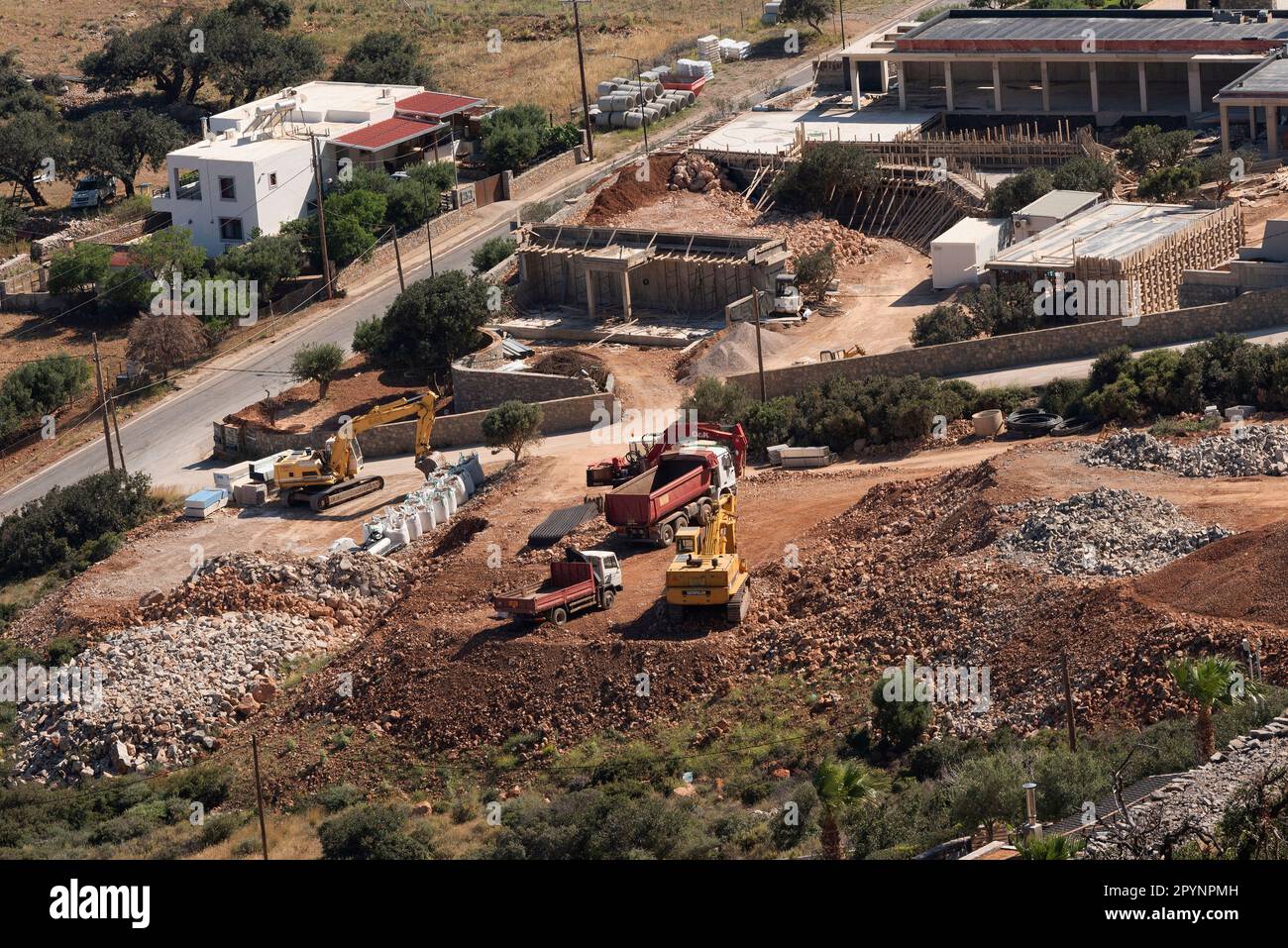 Plaka near Elounda, Crete, Greece, EU. 2023. Residential housing ...