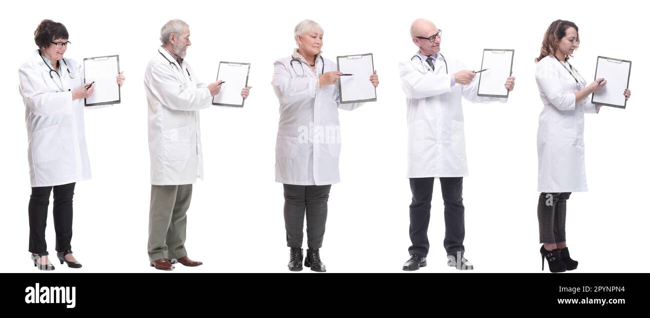 full length group of doctors with notepad isolated Stock Photo - Alamy