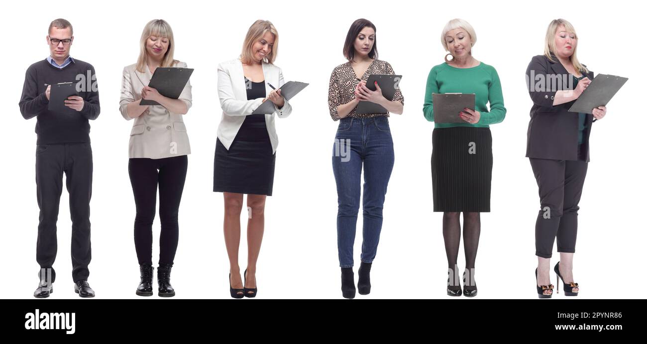 group of successful people with notepad in hands isolated Stock Photo ...