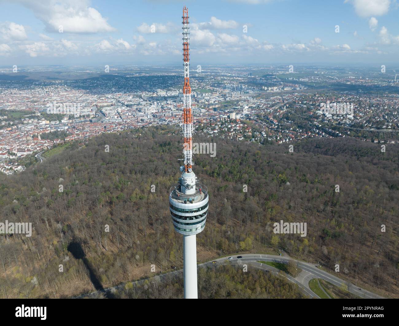 Stuttgart, Stuttgart skyline, Aerial view of the tv tower, panorama in ...