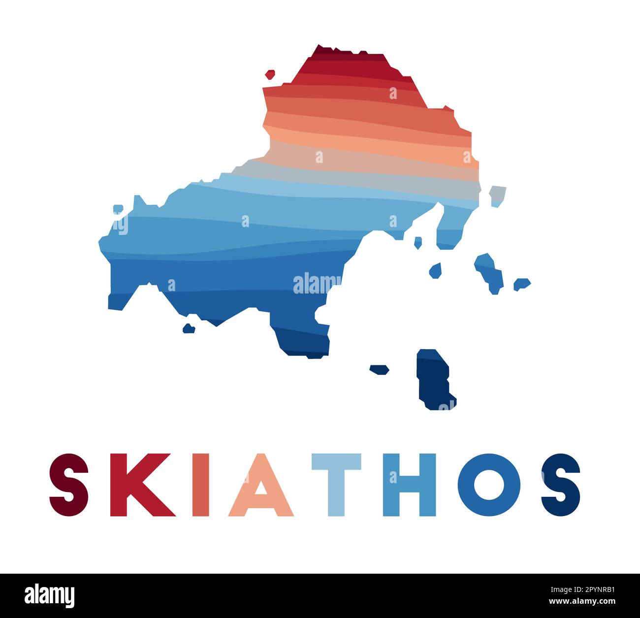Skiathos map. Map of the island with beautiful geometric waves in red ...