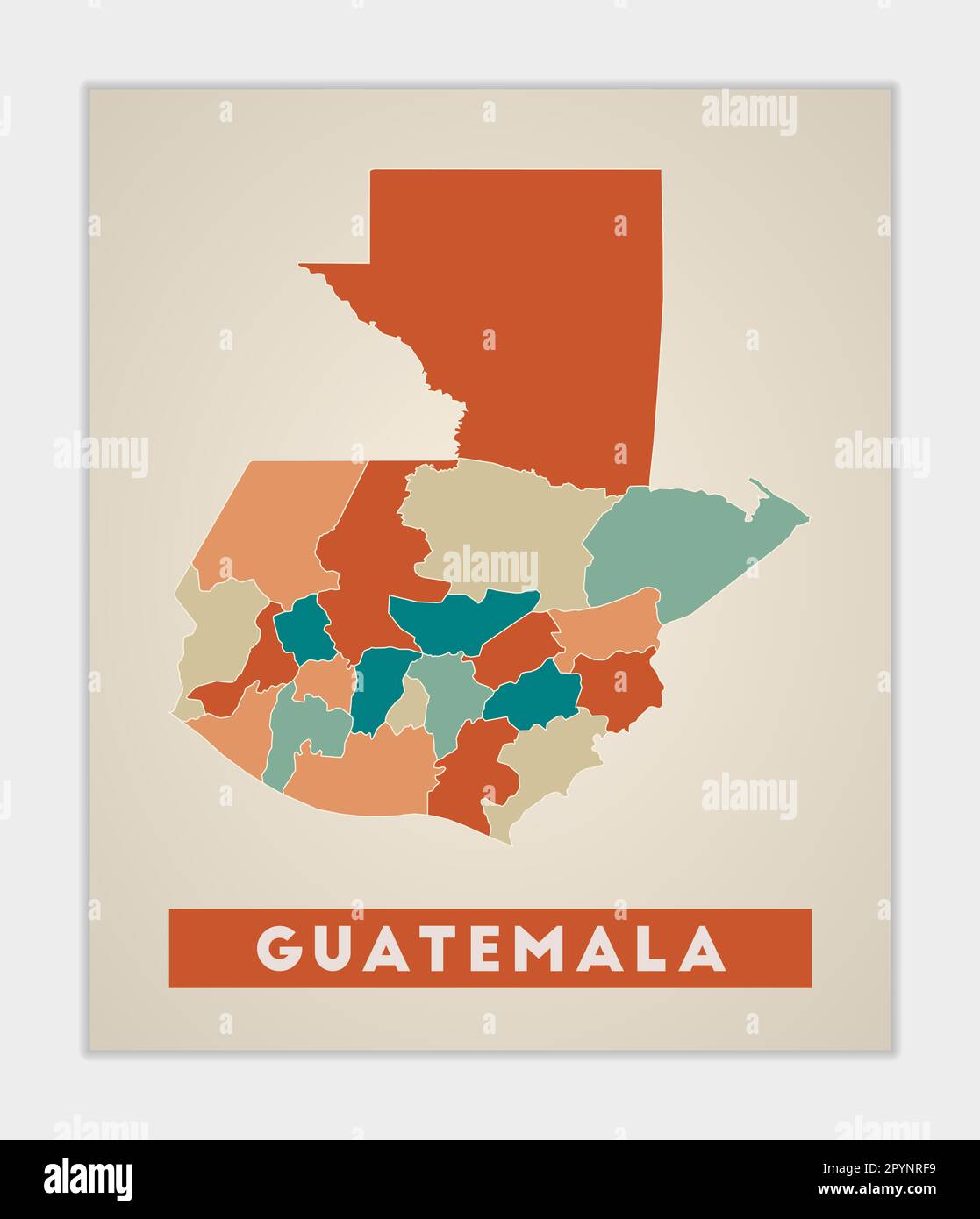 Guatemala poster. Map of the country with colorful regions. Shape of ...