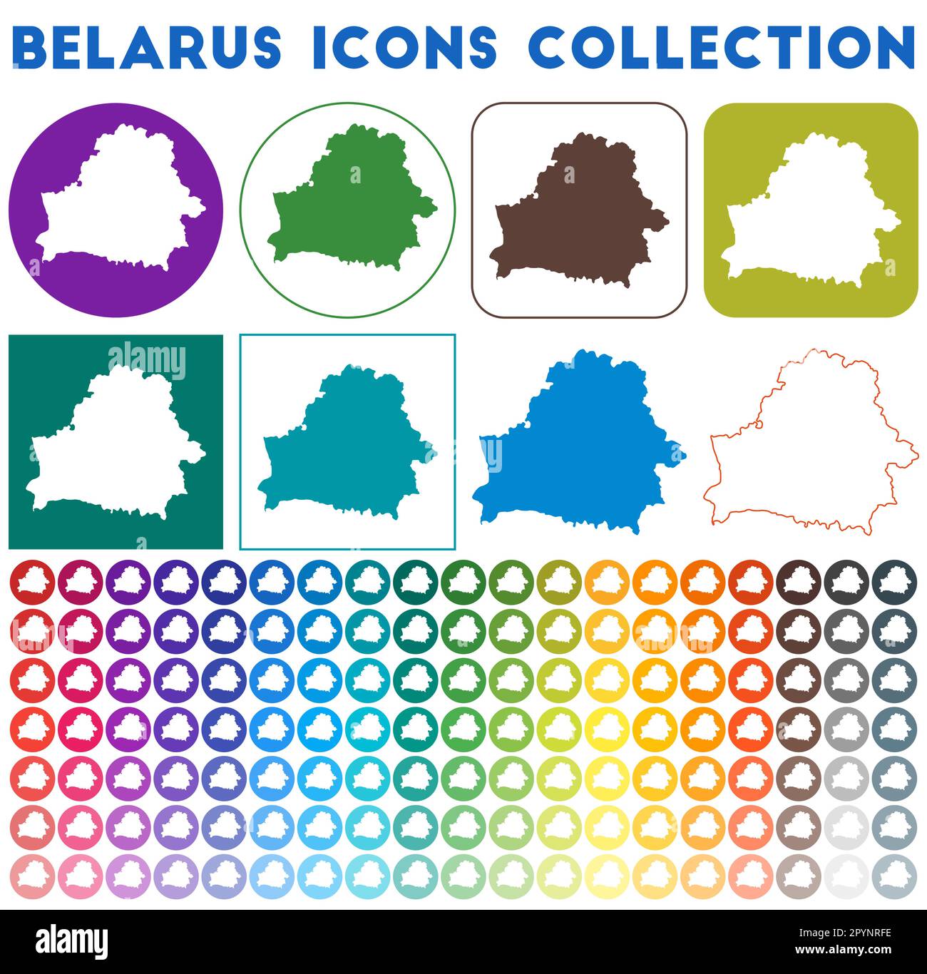 Belarus icons collection. Bright colorful trendy map icons. Modern ...