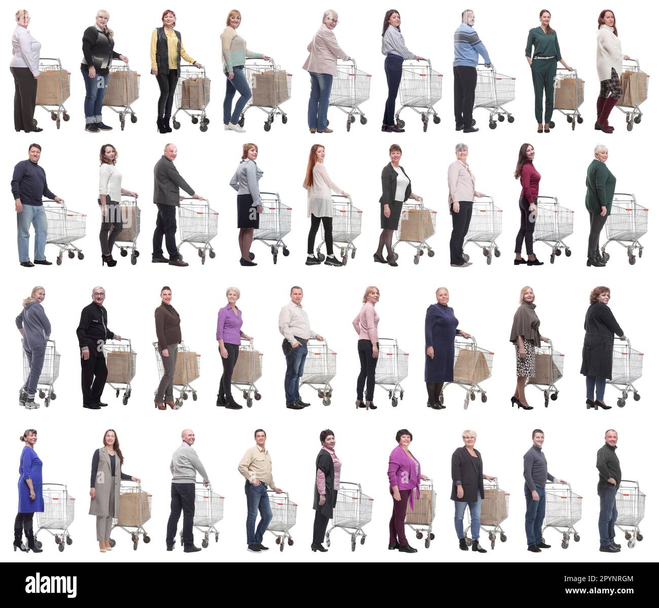 group of people with cart isolated on white Stock Photo - Alamy