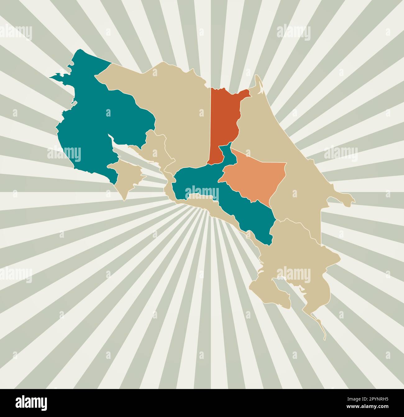 Costa Rica map. Poster with map of the country in retro color palette ...