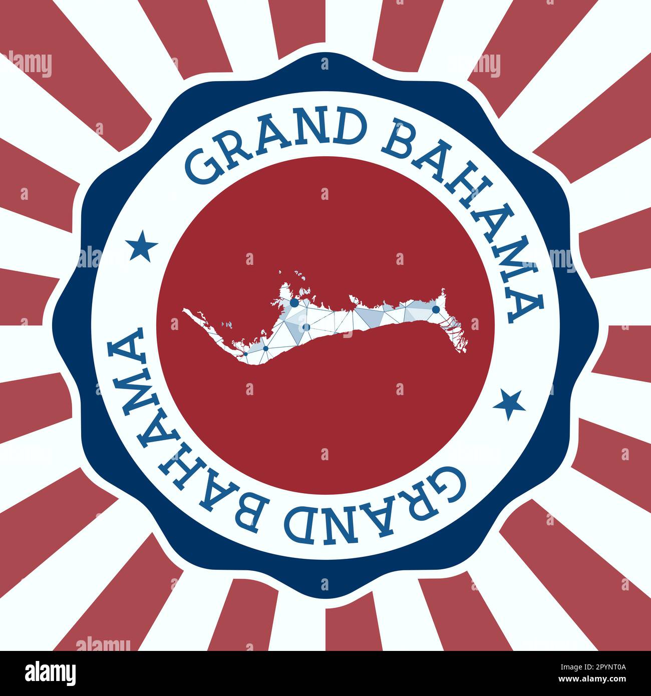 Grand Bahama Badge. Round logo of island with triangular mesh map and ...