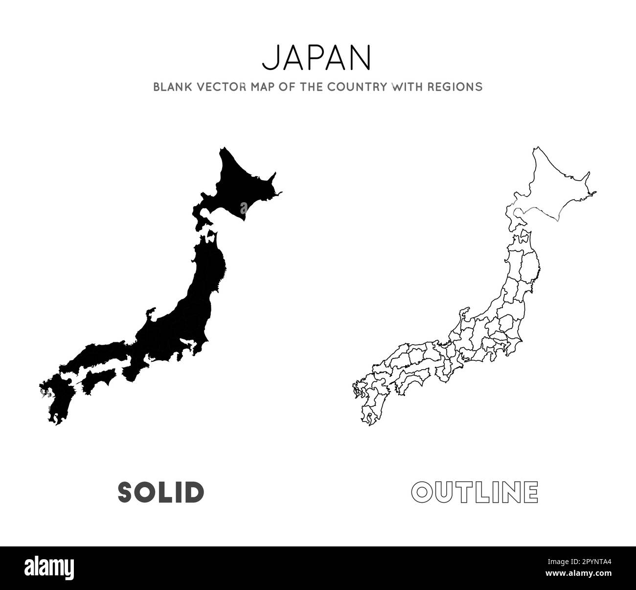 Japan map. Blank vector map of the Country with regions. Borders of ...