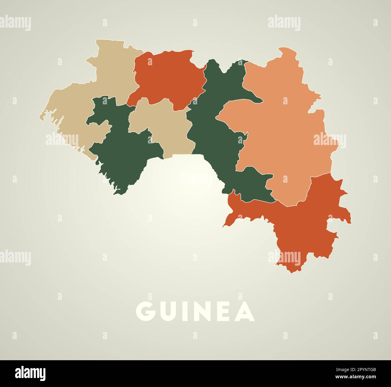 Guinea poster in retro style. Map of the country with regions in autumn ...