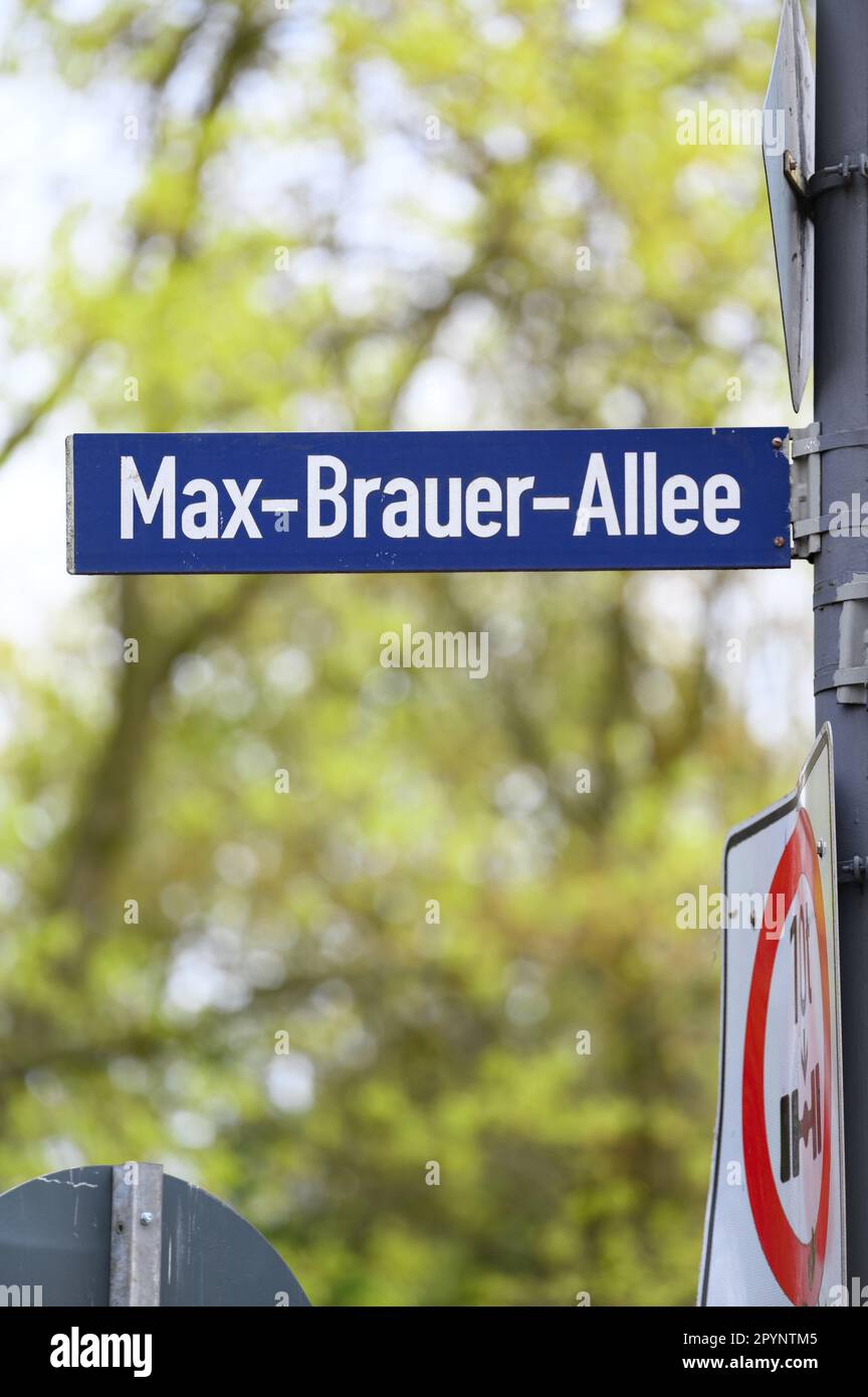 Hamburg, Germany. 04th May, 2023. A street sign on Max-Brauer-Allee ...