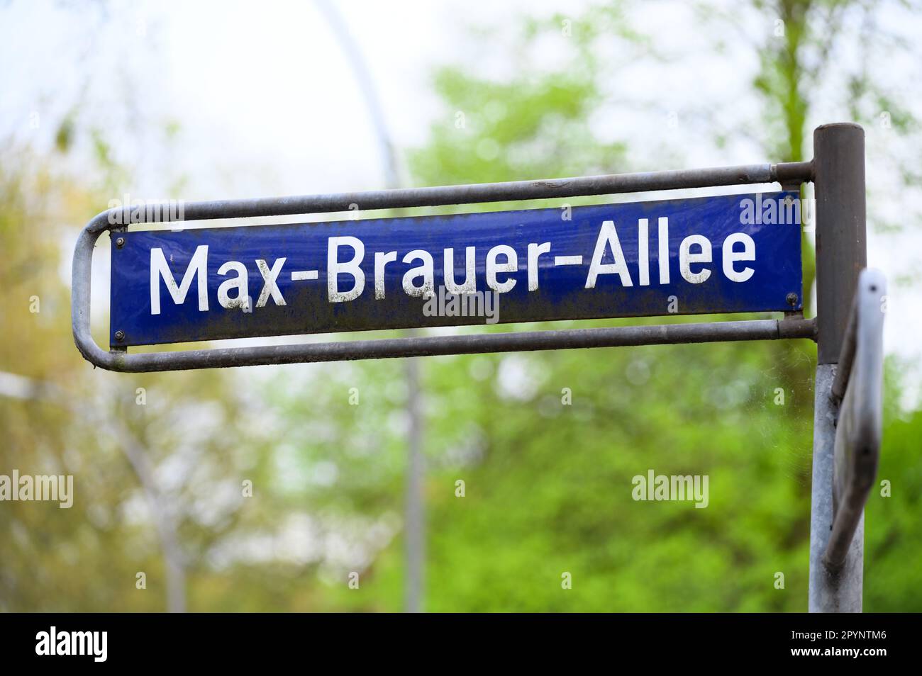Hamburg, Germany. 04th May, 2023. A street sign on Max-Brauer-Allee ...