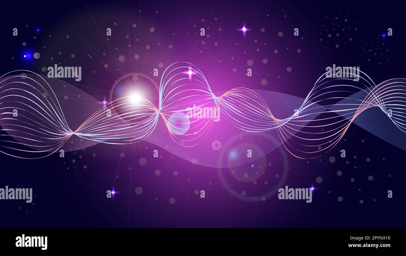 Flowing energy particles, wave of blended dots. Curved dotted 3d lines ...