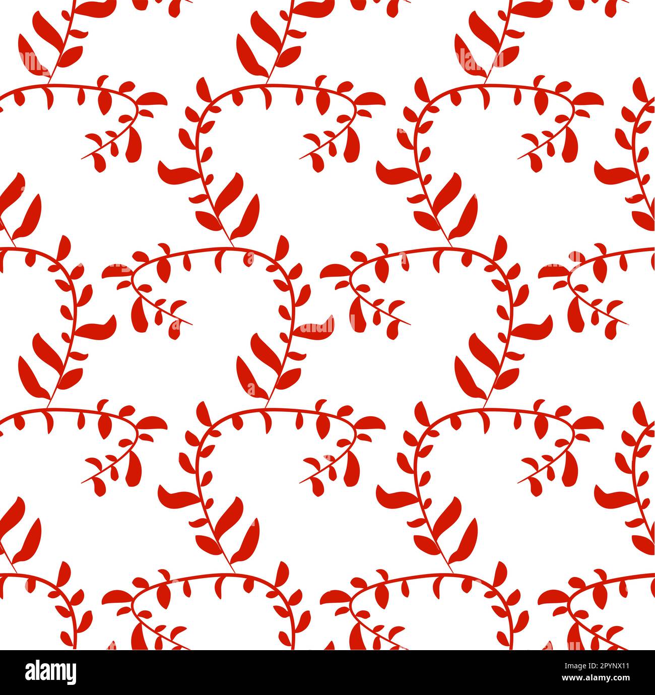 Red, curved twigs and leaves on a white background. Pattern. Vector ...