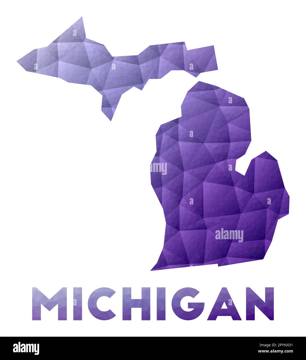 Map of Michigan. Low poly illustration of the US state. Purple ...