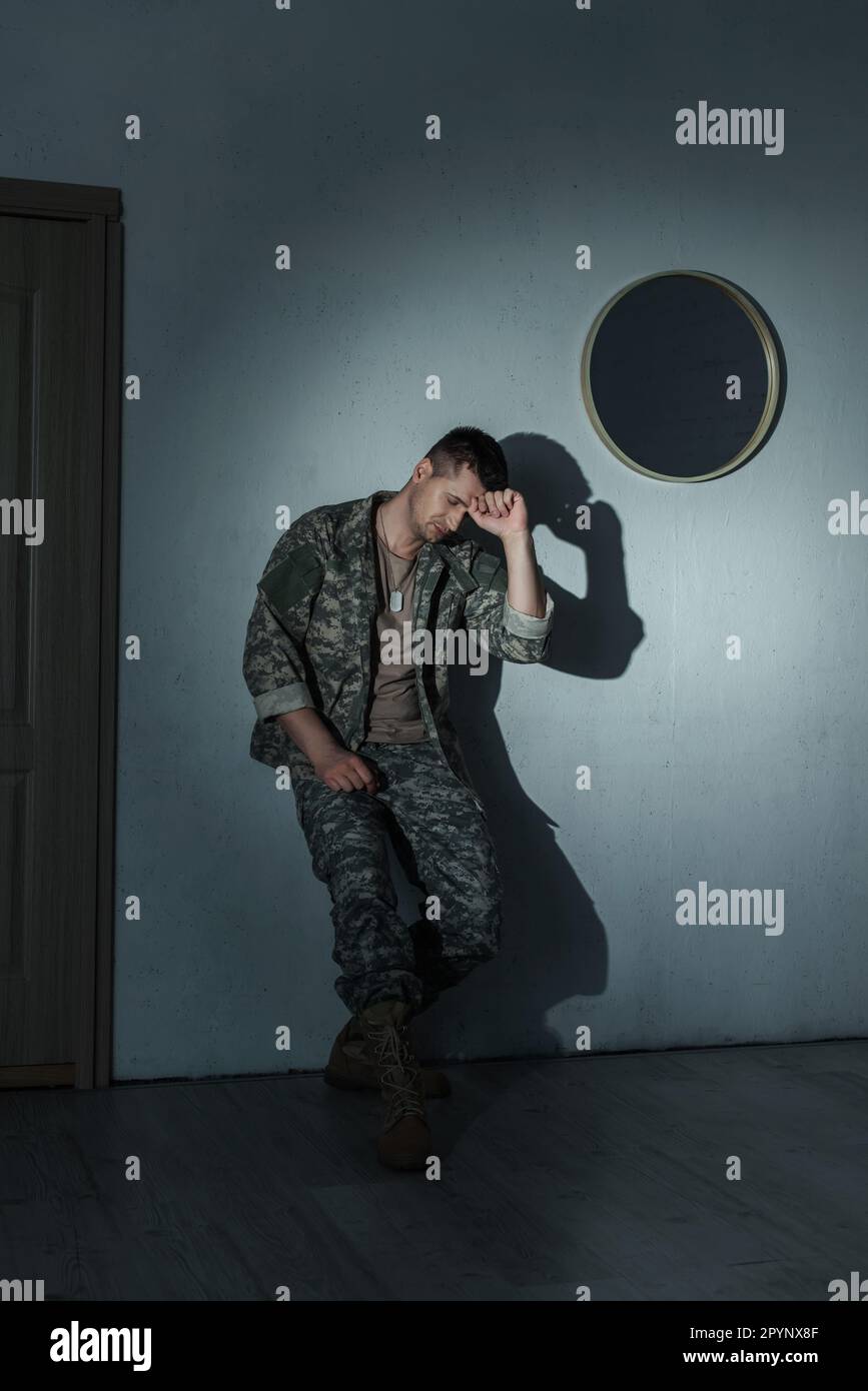 Depressed military veteran suffering from from post traumatic stress ...