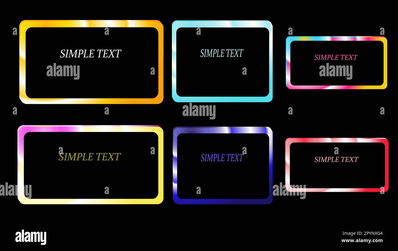 A set of six frames of rectangular and square, edging gradient metallic ...