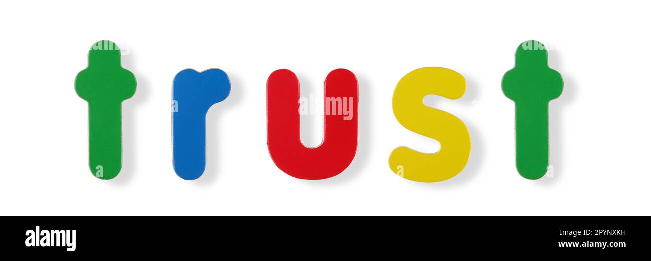 trust word coloured magnetic letters on white with clipping path Stock ...
