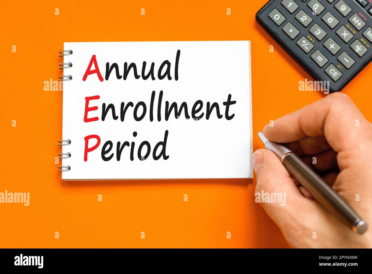 AEP symbol. Concept words AEP Annual enrollment period on beautiful ...