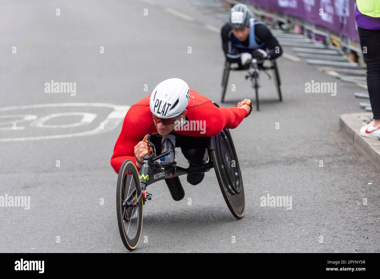 Jetze Plat competing in the TCS London Marathon 2023 passing through ...