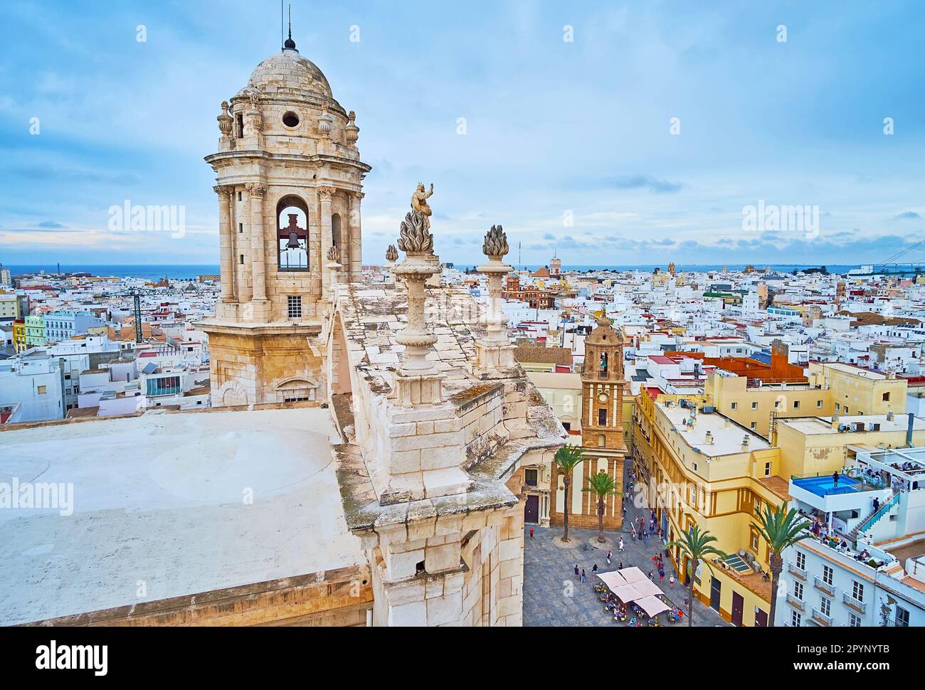 The view from the top of Cadiz Cathedral on the medieval pedestrian ...