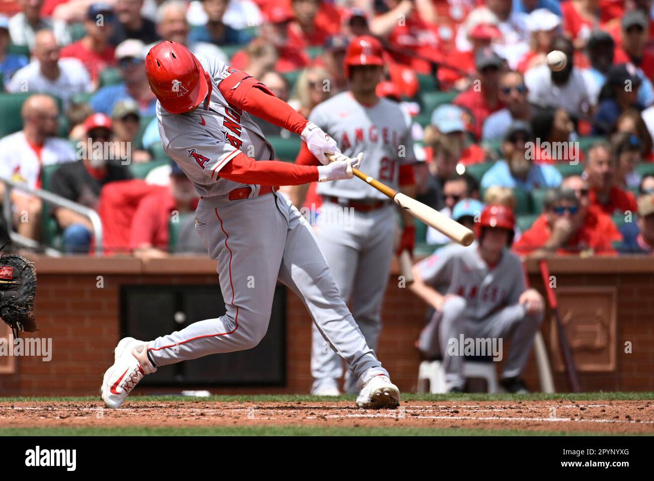 Los Angeles Angels' Taylor Ward hits a sacrifice fly RBI in the third ...