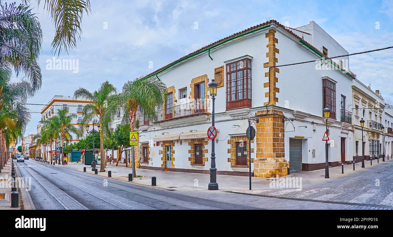 Panorama of Avenida Micaela Aramburu de Mora with vintage stone ...
