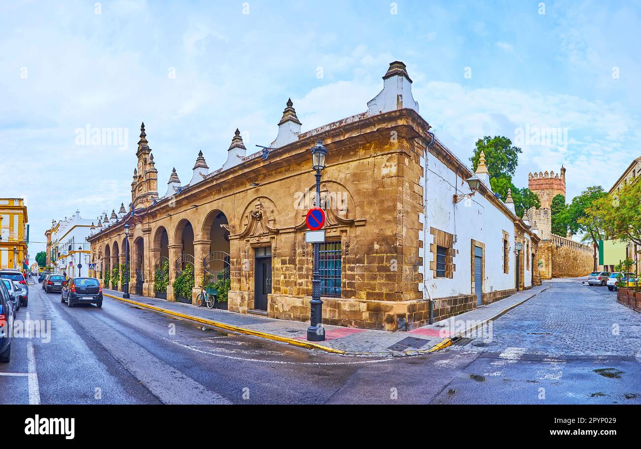 Panorama of the carved stone facade of Old Fish Market (Antigua Lonja ...