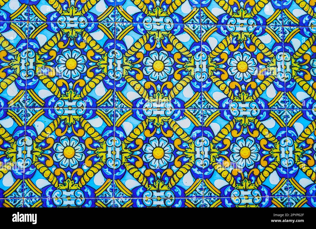 Traditional floral Andalusian pattern on ceramic tile on the vintage ...