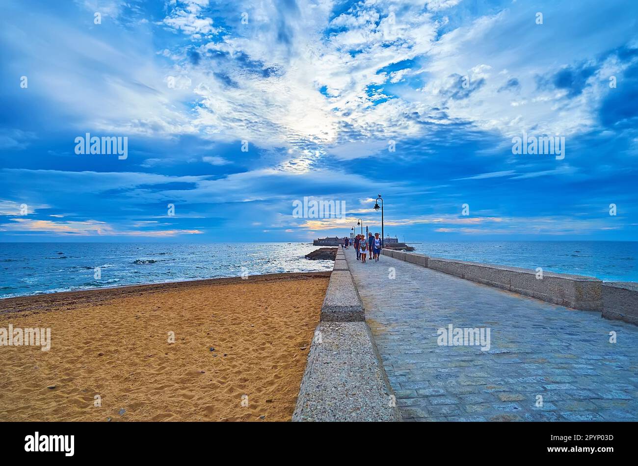 Blue hour view of La Caleta beach, Atlantic oceanfront and vintage ...