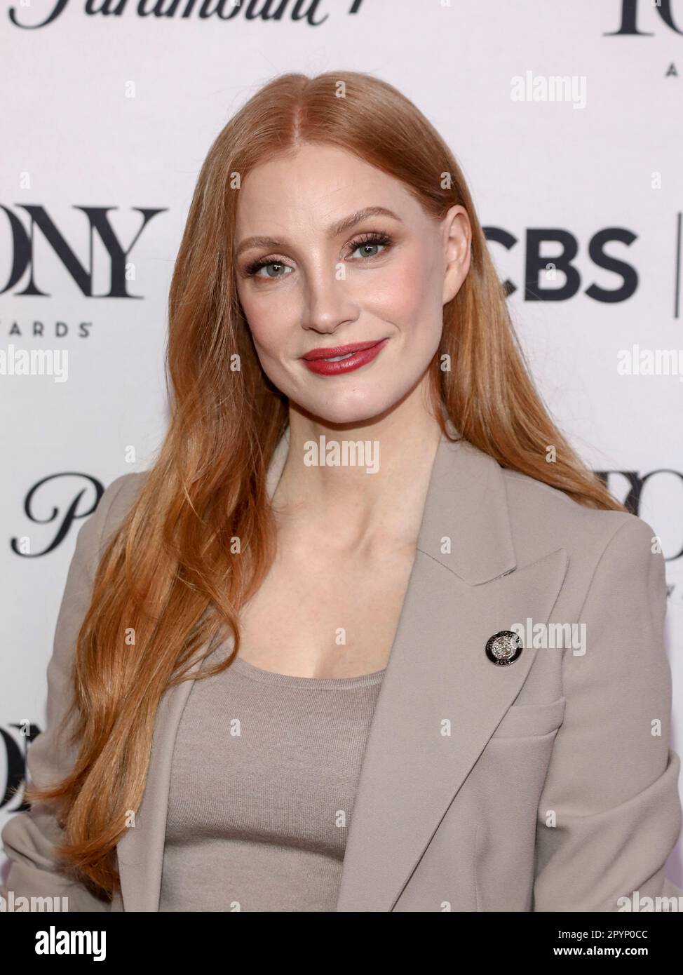 Actor Jessica Chastain poses during the 76th annual Tony Awards Meet ...