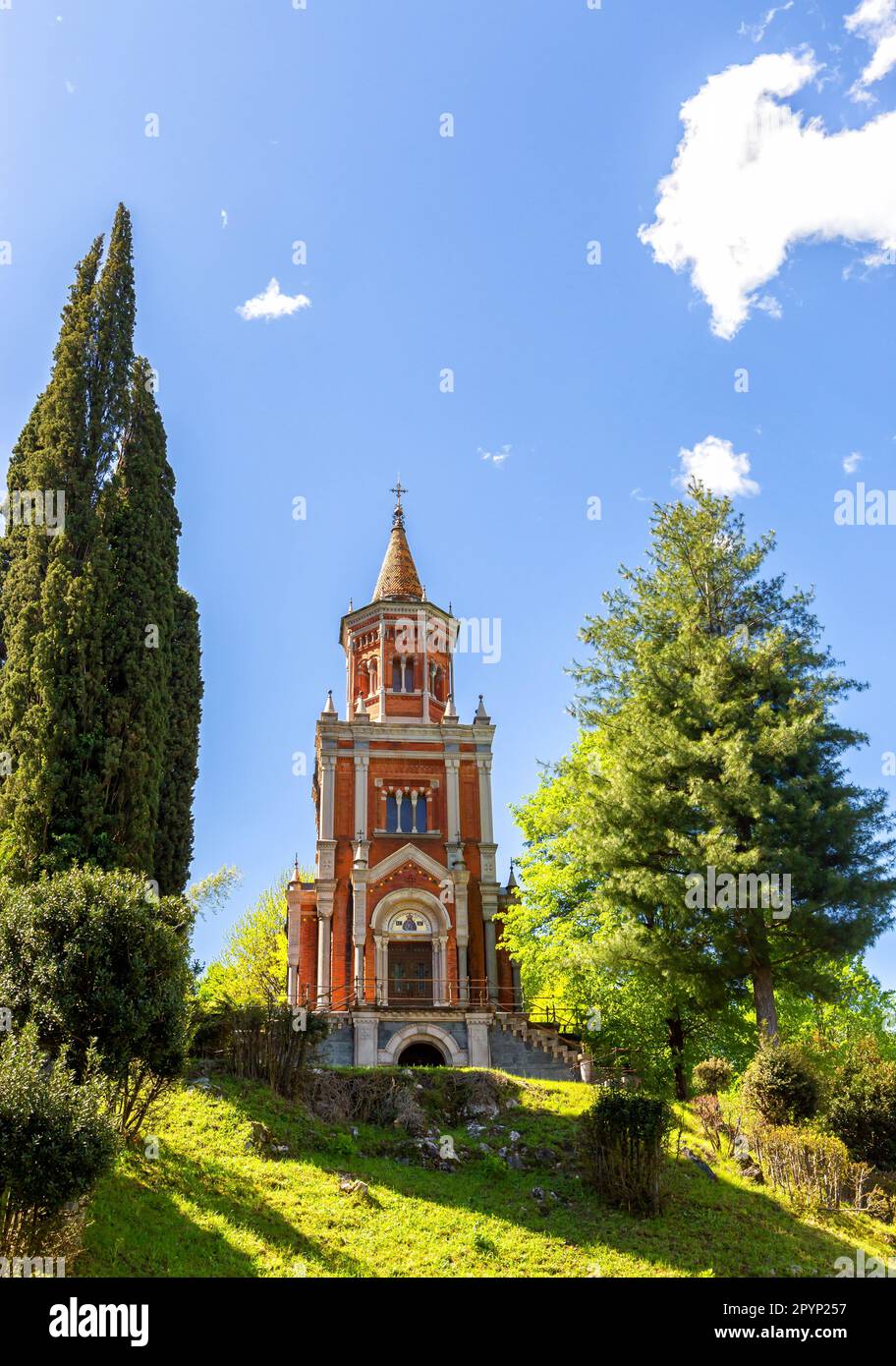 Beautiful pointed church by Lake Como, Italy Stock Photo - Alamy