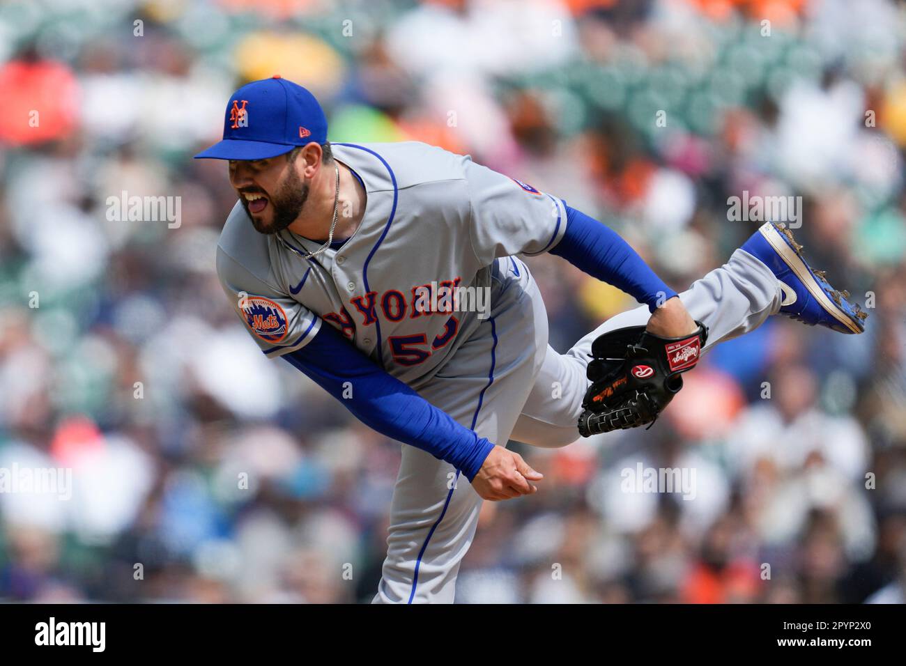 New York Mets pitcher Dominic Leone throws against the Detroit Tigers ...