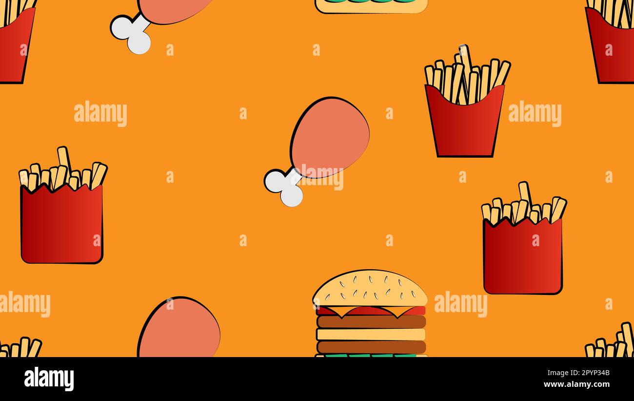Seamless endless pattern of different delicious hearty hot fries ...