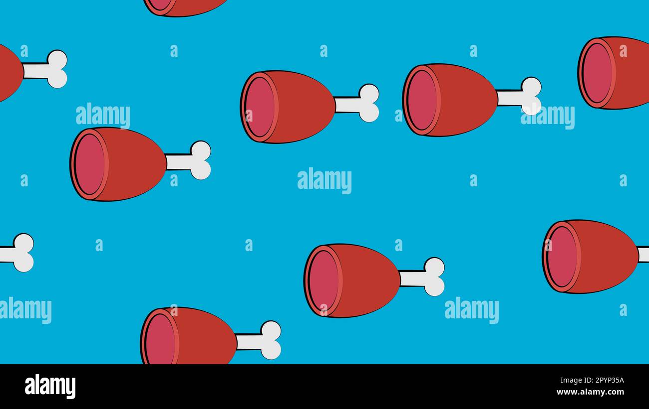 an appetizing piece of pink meat on a blue background on a bone with a ...