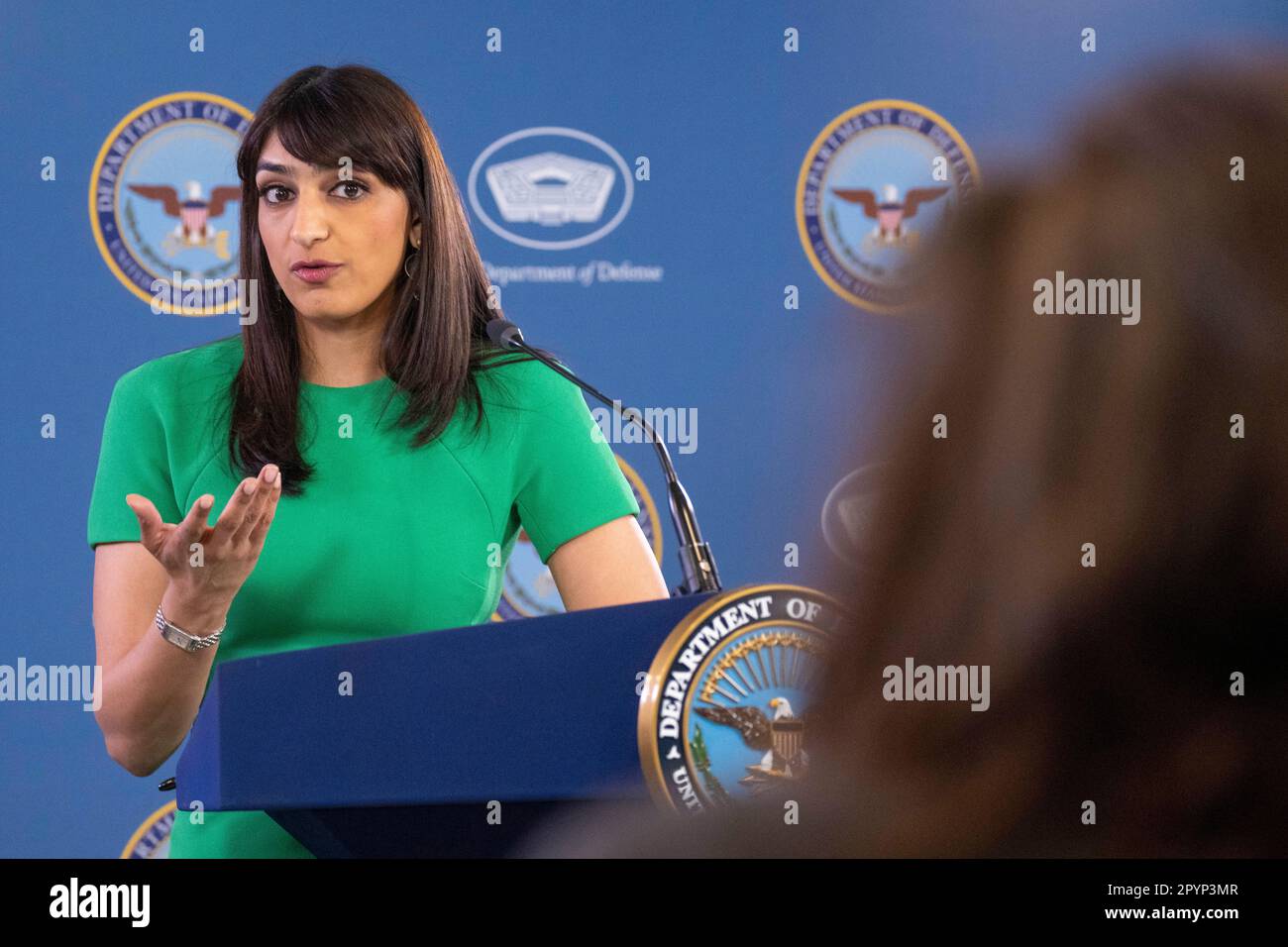 Pentagon spokeswoman Sabrina Singh speaks during a media briefing at ...