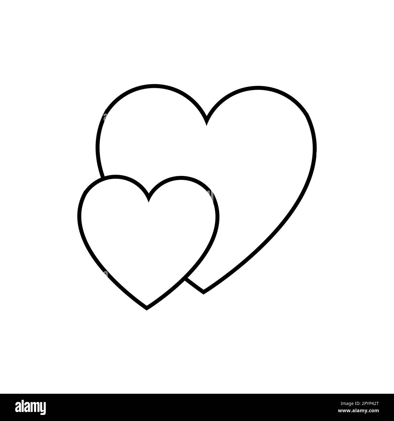 Black and white linear simple icon of a beautiful two hearts in love ...
