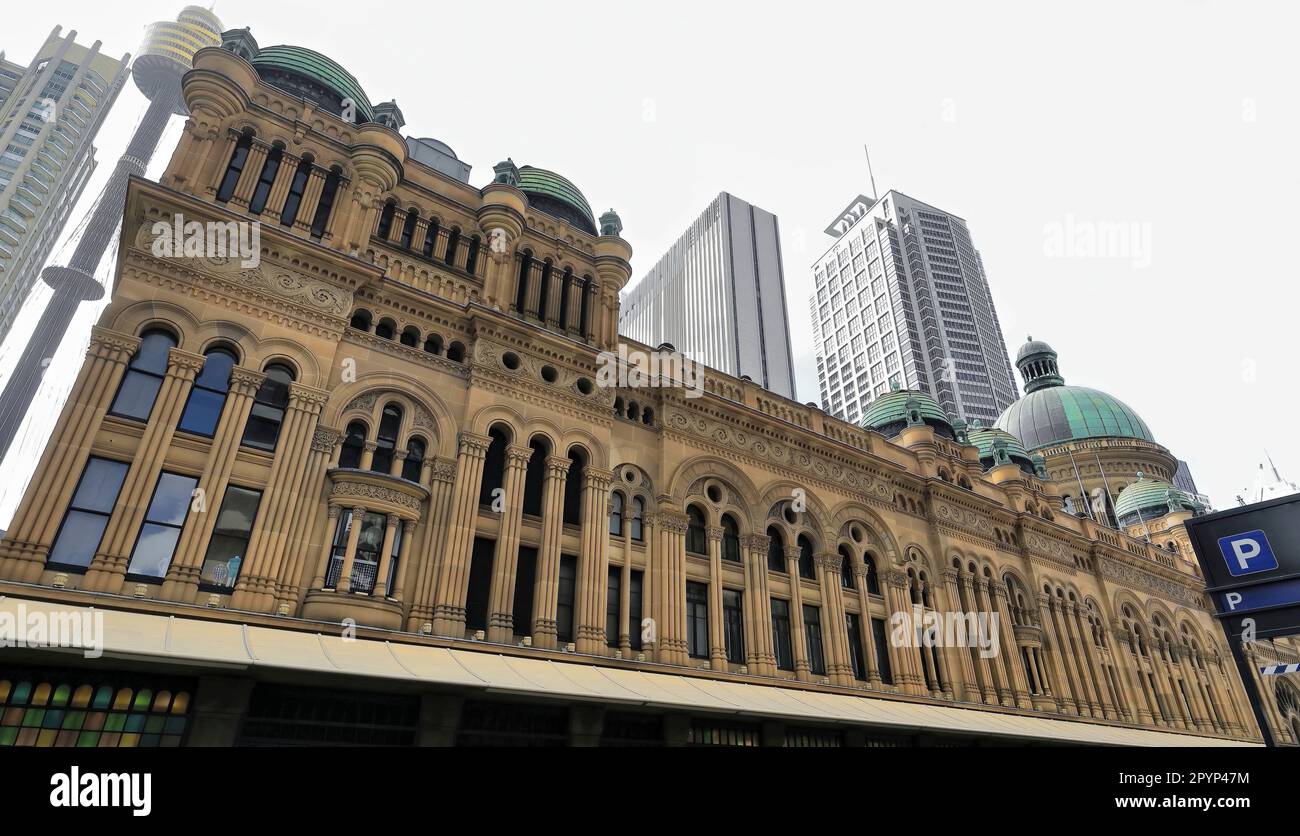 627 Historic Queen Victoria Building with background of modern ...